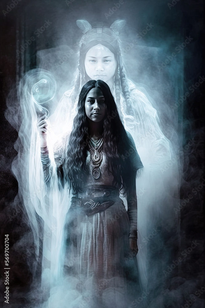 Poster First Nation spirit woman with her spiritual guide - Created ...