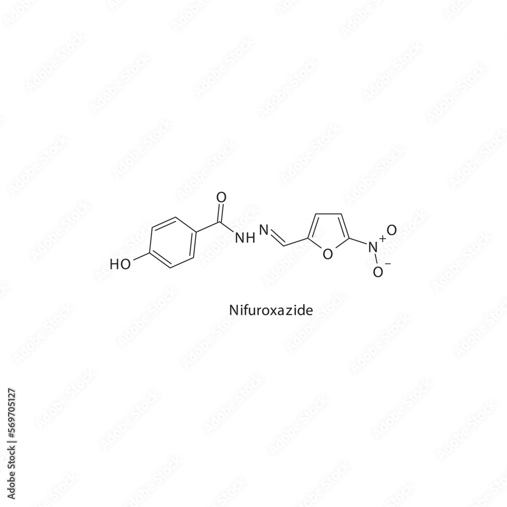 Vecteur Stock Nifuroxazide flat skeletal molecular structure Nitrofuran ...