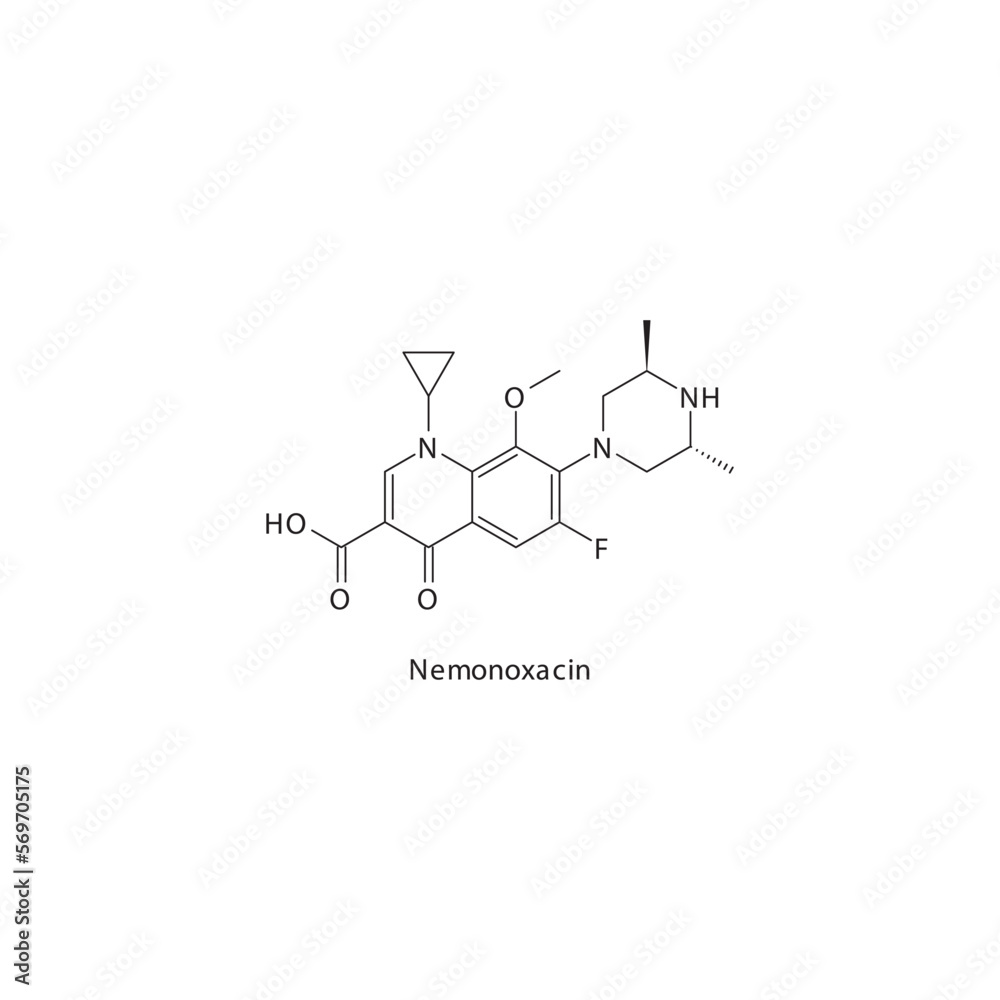 Vecteur Stock Nemonoxacin flat skeletal molecular structure Quinolone ...