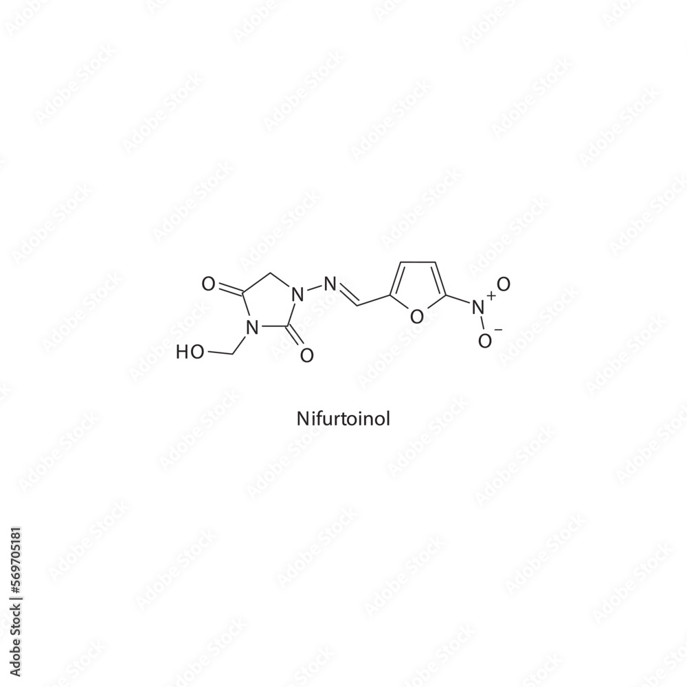 Vetor de Nifurtoinol flat skeletal molecular structure Nitrofuran ...