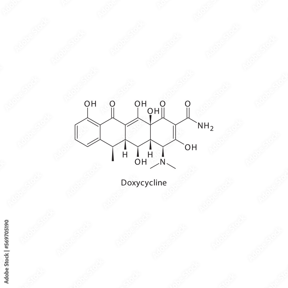 Doxycycline Flat Skeletal Molecular Structure Tetracycline Antibiotic