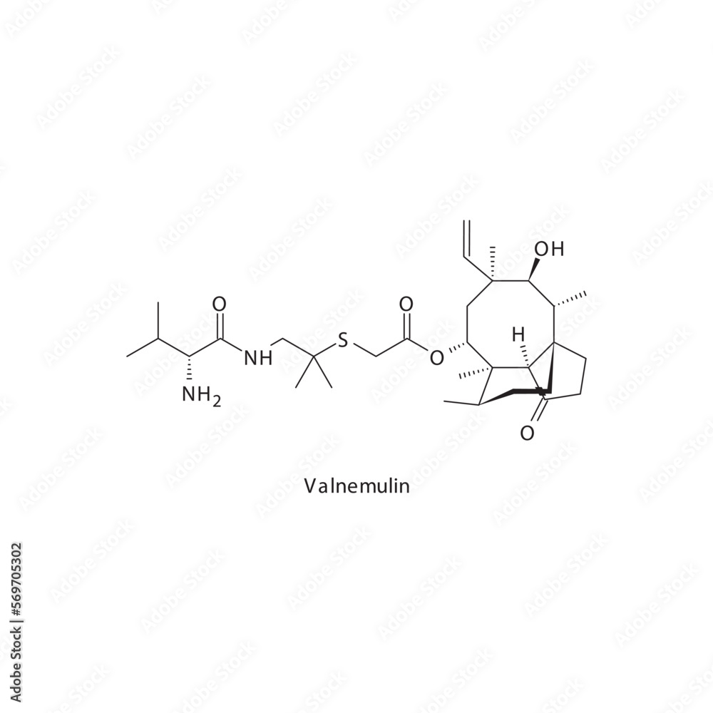 Valnemulin flat skeletal molecular structure Pleuromutilin antibiotic ...