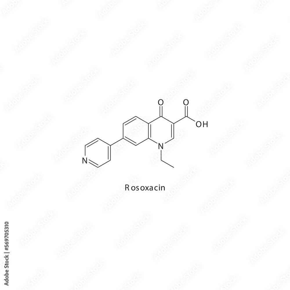 Rosoxacin flat skeletal molecular structure Quinolone antibiotic drug ...