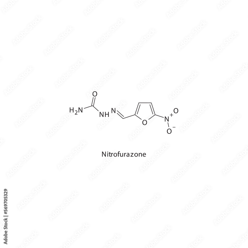 Vetor de Nitrofurazone flat skeletal molecular structure Nitrofuran ...