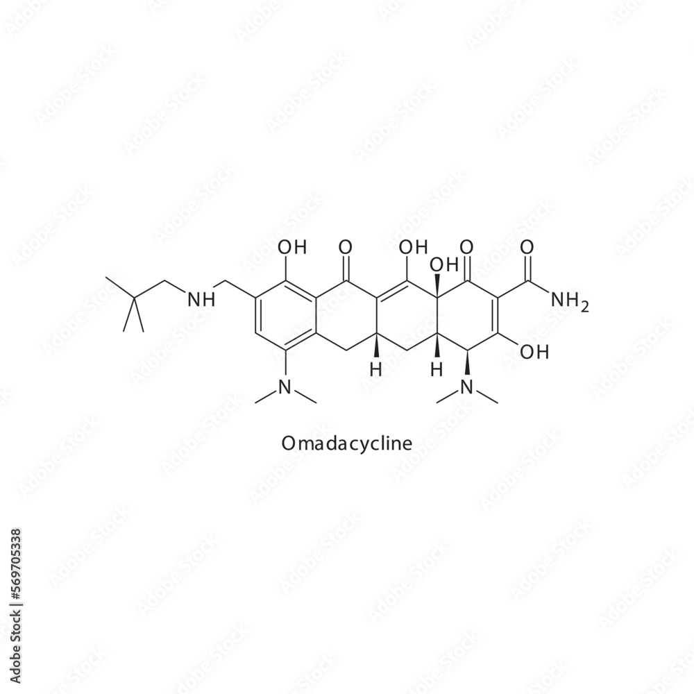 Clomocycline flat skeletal molecular structure Tetracycline antibiotic ...