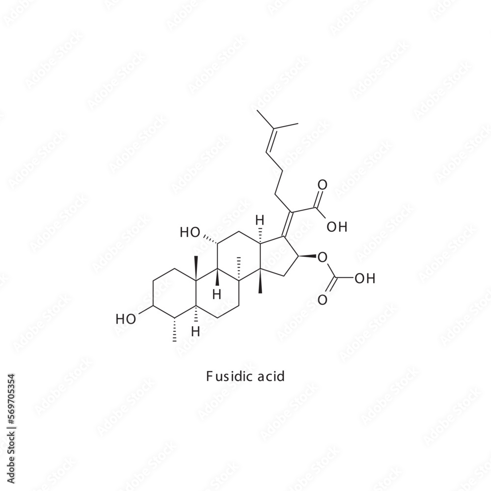 Vetor de Fusidic acid flat skeletal molecular structure Steroid ...
