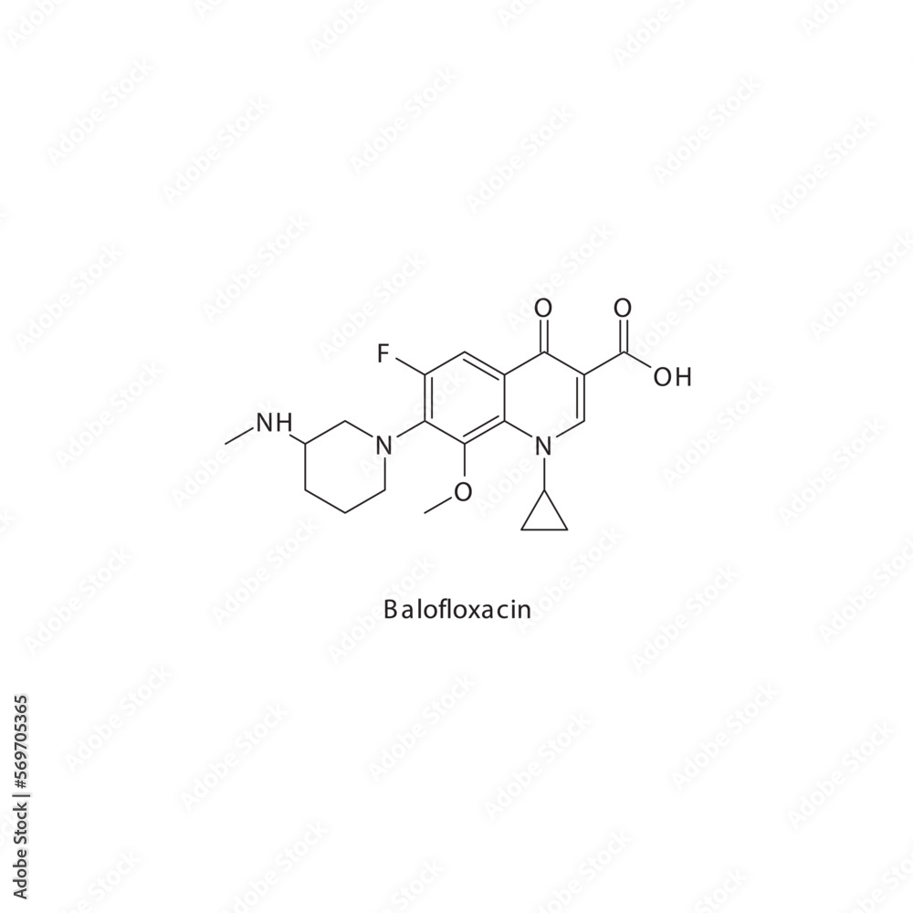 Balofloxacin flat skeletal molecular structure 3rd generation ...