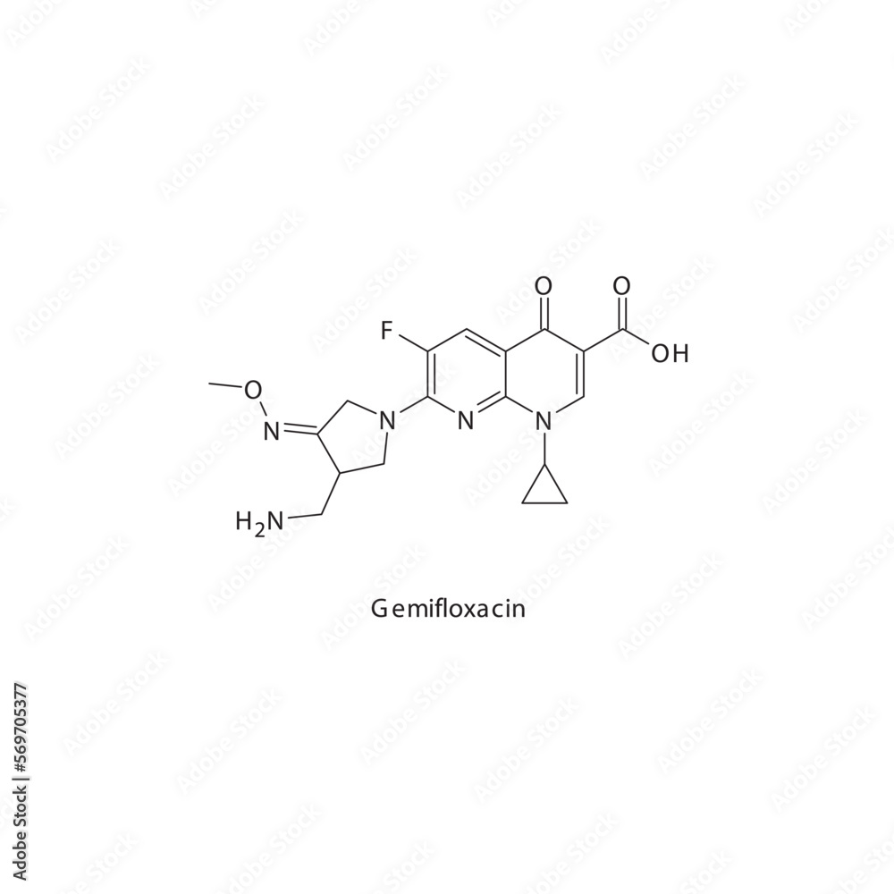 Gemifloxacin flat skeletal molecular structure 4th generation ...