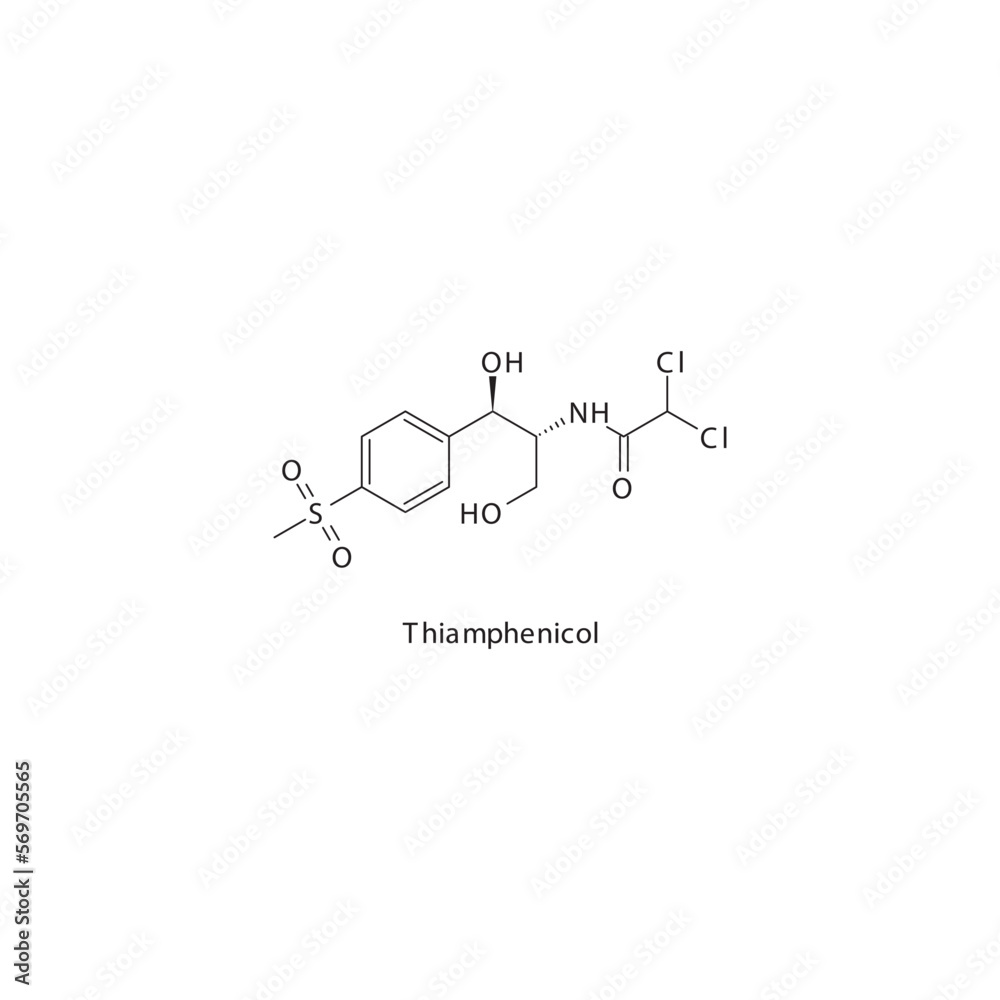 Thiamphenicol flat skeletal molecular structure Amphenicol antibiotic ...