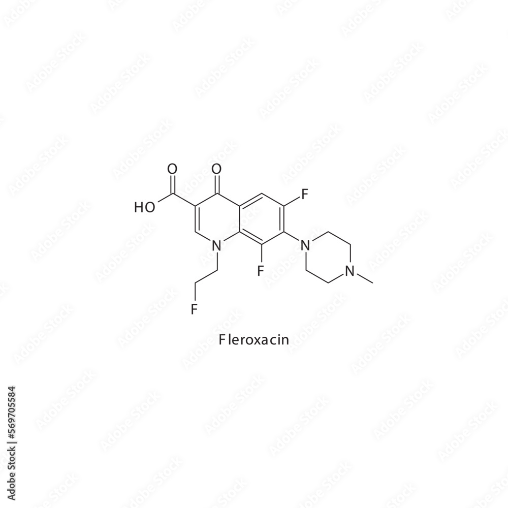 Fleroxacin flat skeletal molecular structure 2nd generation ...