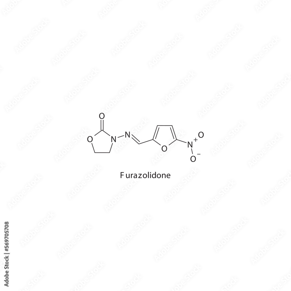 Furazolidone flat skeletal molecular structure Nitrofuran derivative ...