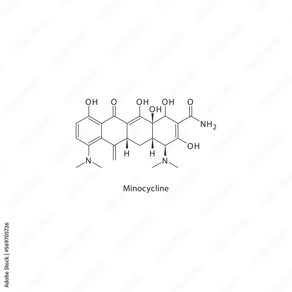 Minocycline flat skeletal molecular structure Tetracycline antibiotic ...