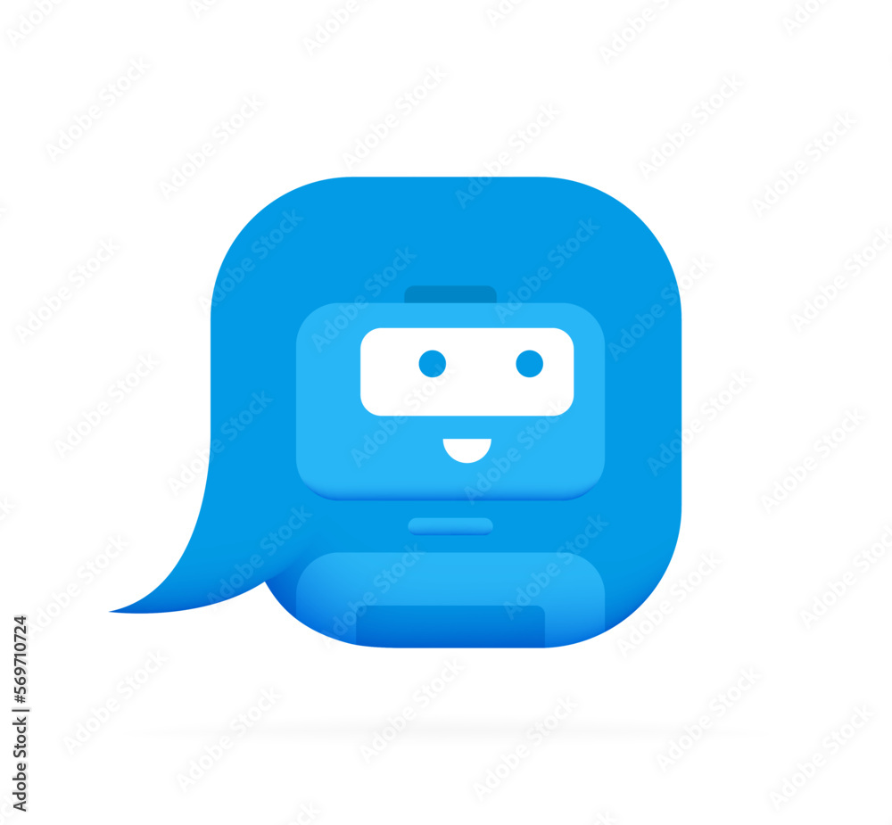 Vetor de Chatbot character on message box speech bubble. Cute 3d Bot ...