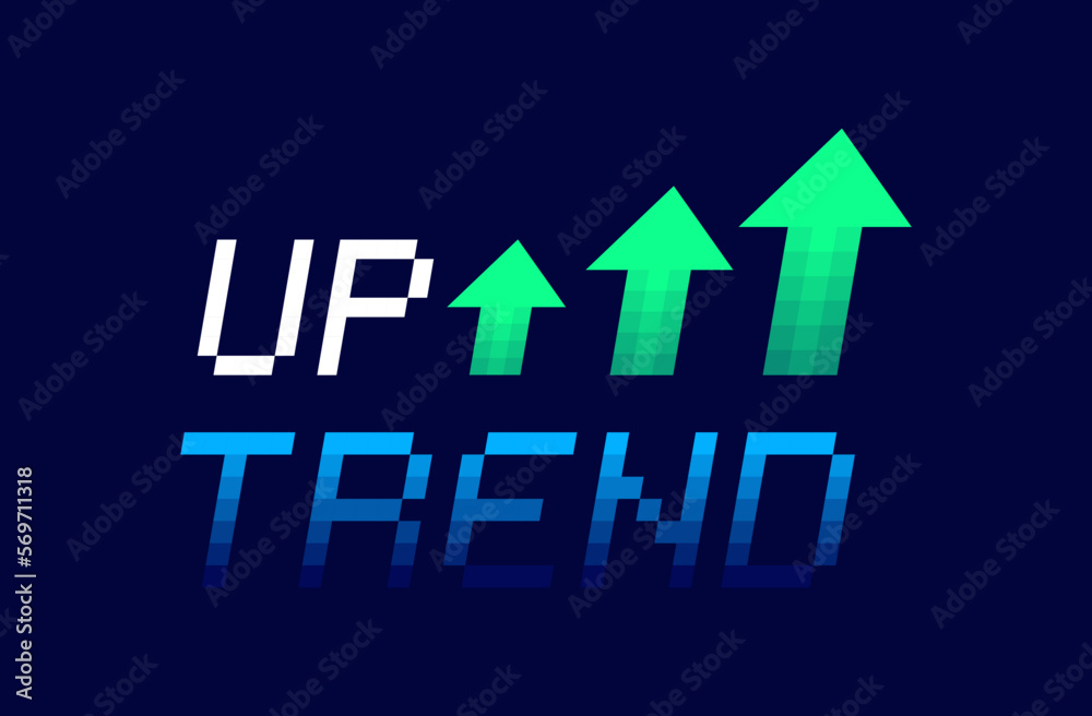 Up trend with arrows isolated on dark background. 8 bit pixel art ...