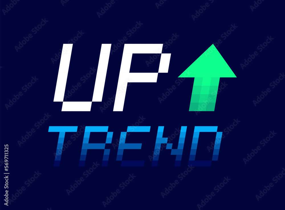 Up trend with arrows isolated on dark background. 8 bit pixel art ...