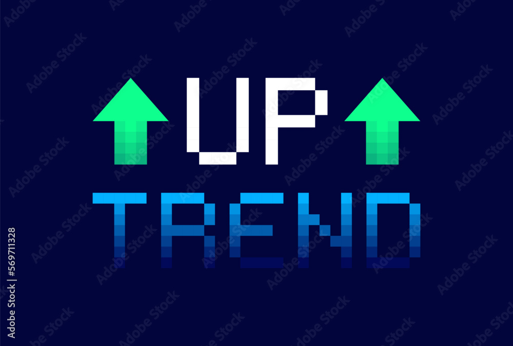 Up trend with arrows isolated on dark background. 8 bit pixel art ...