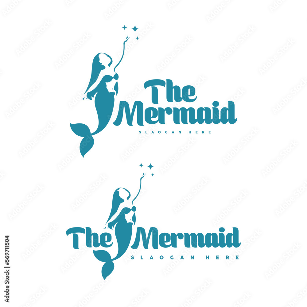 mermaid mythological logo swimming to reach the stars Stock Vector ...