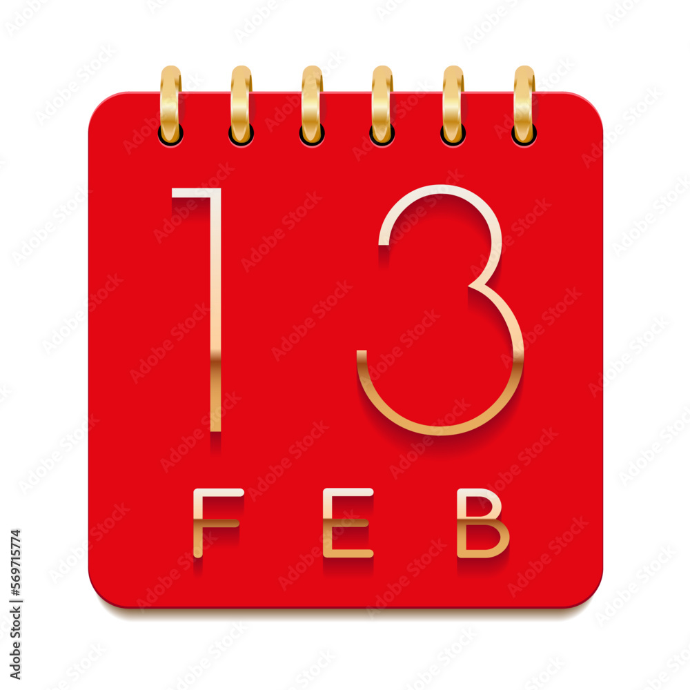 13 day of the month. February. Luxury calendar daily icon. Date day ...