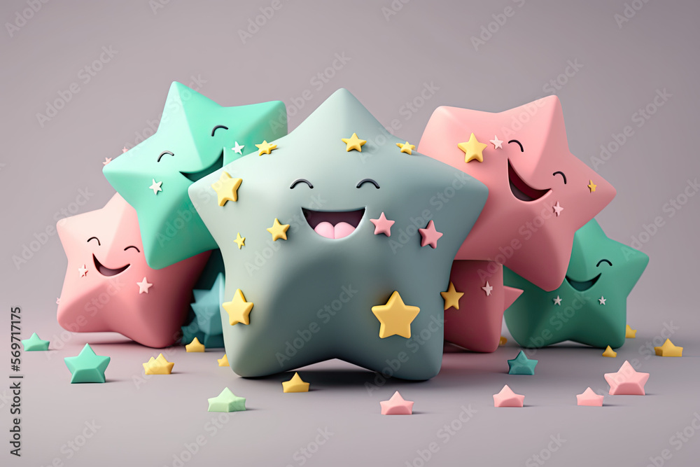 Funny smiling squishy 3d render stars with copy space, generative ai ...