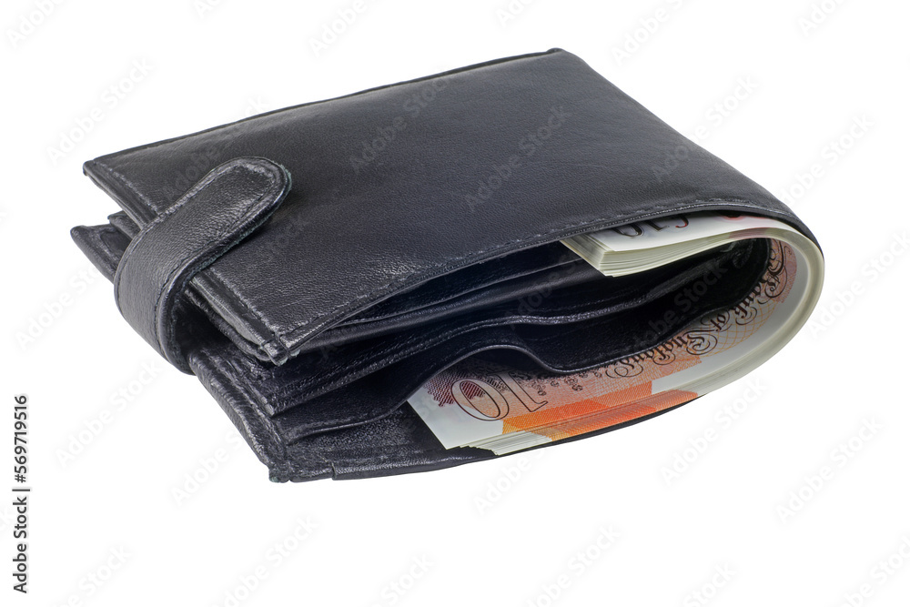 An isolated wallet with uk money isolated on a white background. png ...
