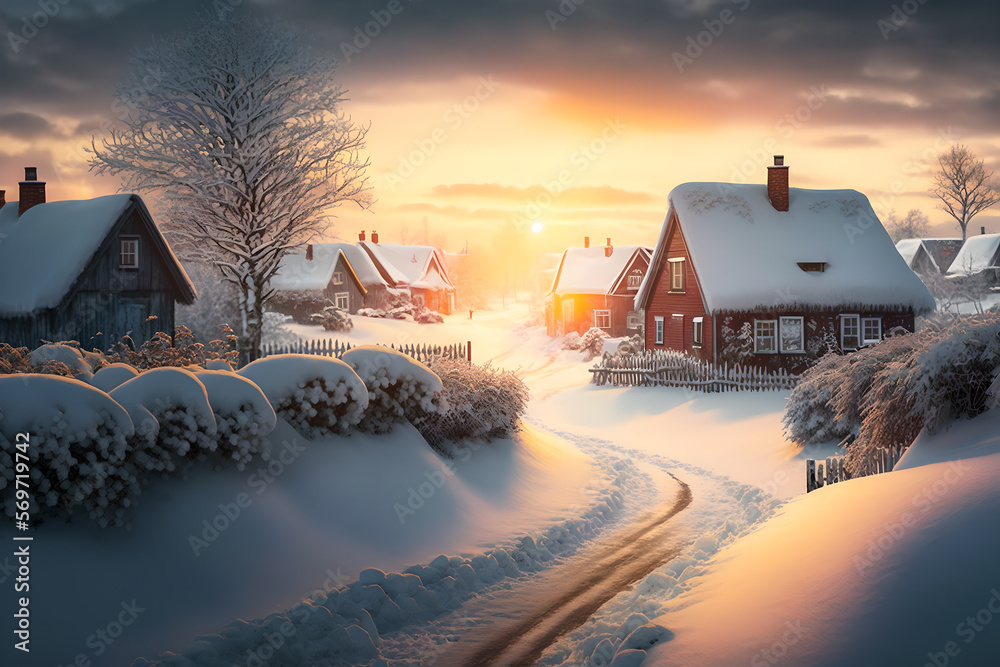 A frozen quaint village in Europe, waking up to a lot of snow and ...