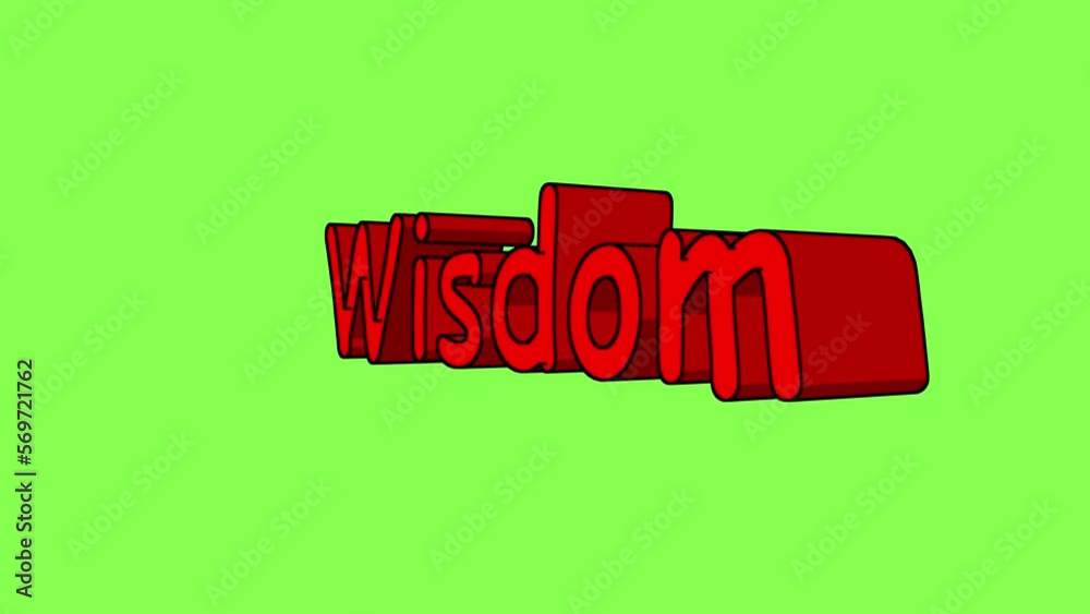 Wisdom. Text. 3d video animation. Background with green chroma key ...