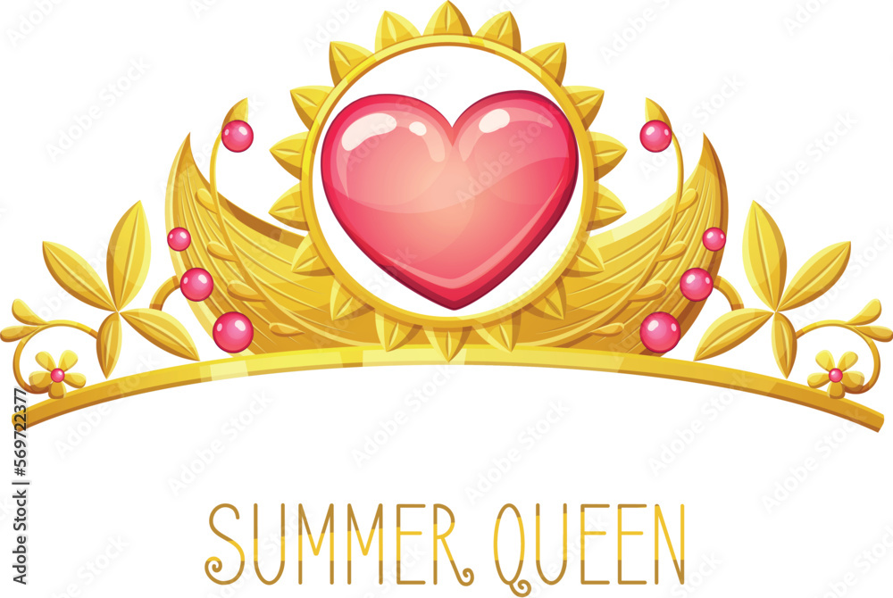 Little princess tiara with heart shaped jewel stone vector illustration ...