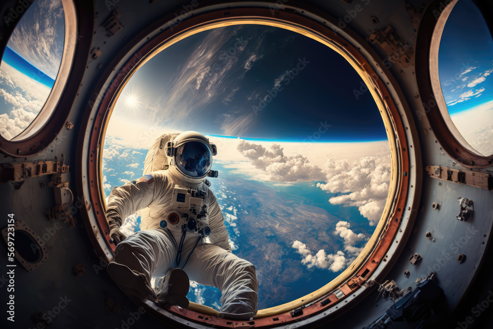 Astronaut taking breathtaking panoramic view of Earth, generative ai ...