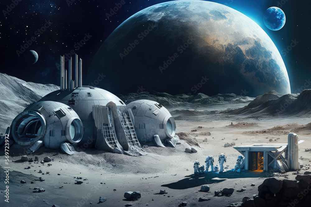 Lunar Base With Earth