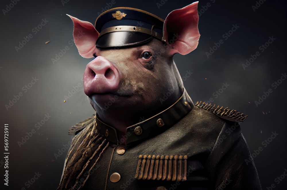 Military Pig General Profile Generative AI Stock Illustration | Adobe Stock