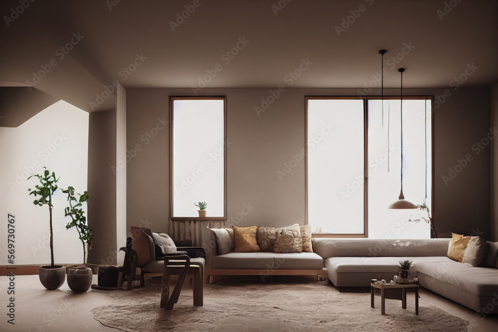 Beautiful Sustainable Earth Toned Modern Living Interior in Spring Made ...