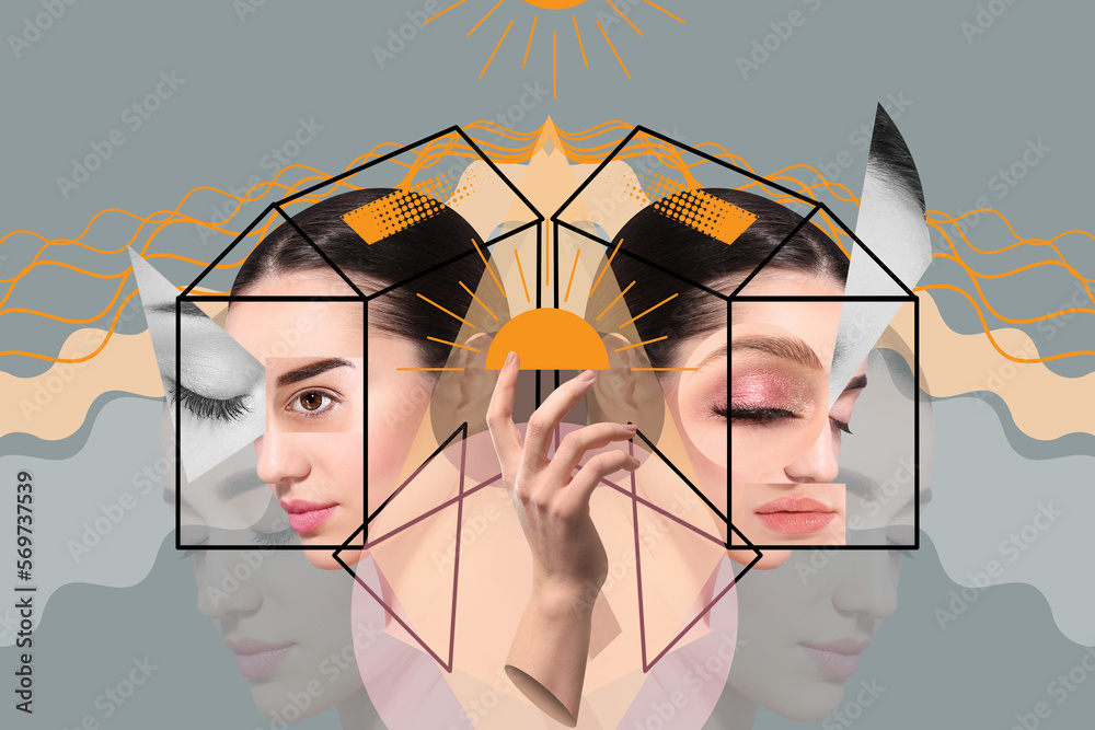 Stylish creative artwork. Portrait of beautiful woman made with cut ...
