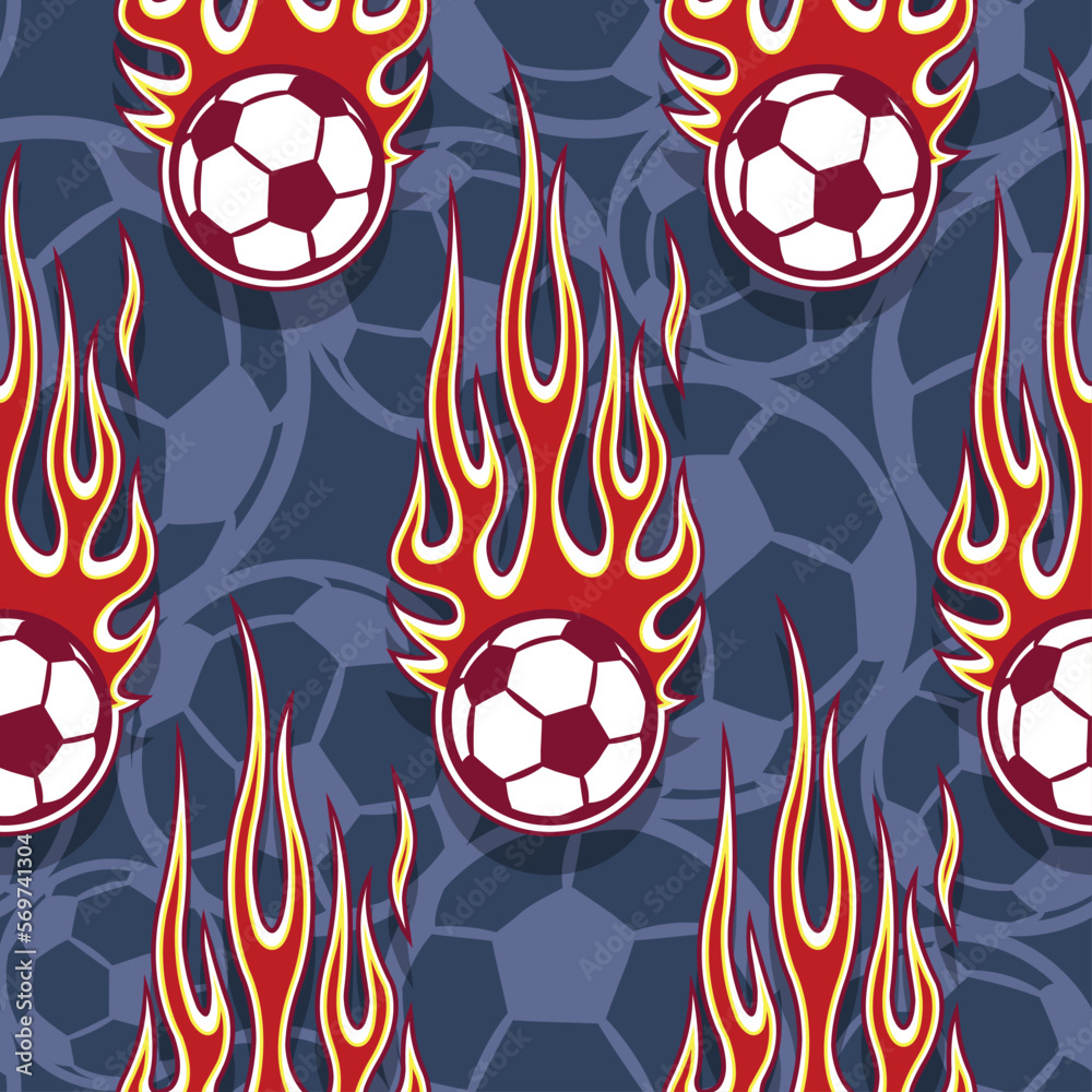 Burning Football balls repeating tile background. Soccer balls and ...