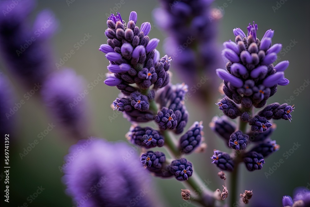 English lavender, shown from above in a close-up vertical image ...