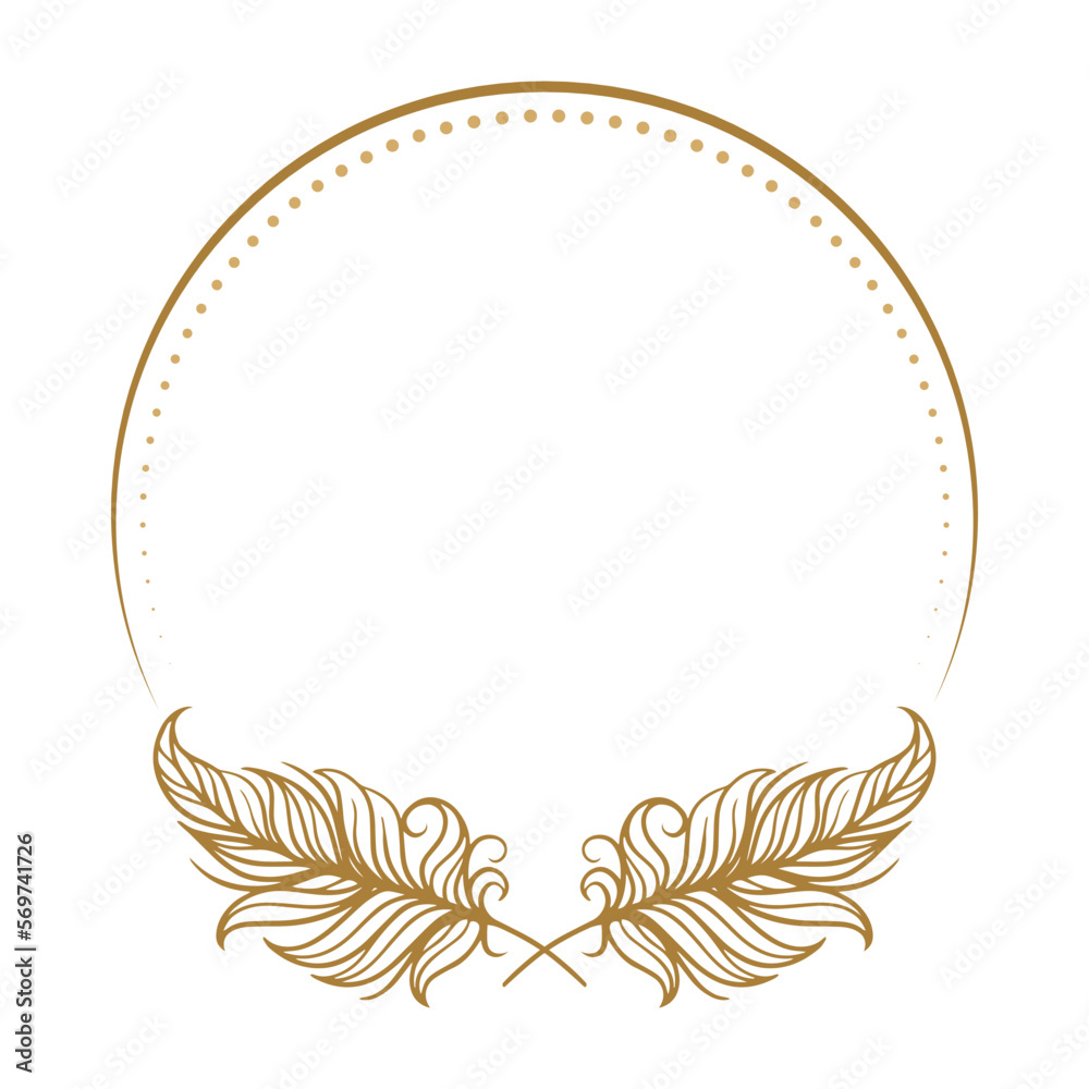 Vector boho style feathers round frame on the white background Stock Vector | Adobe Stock