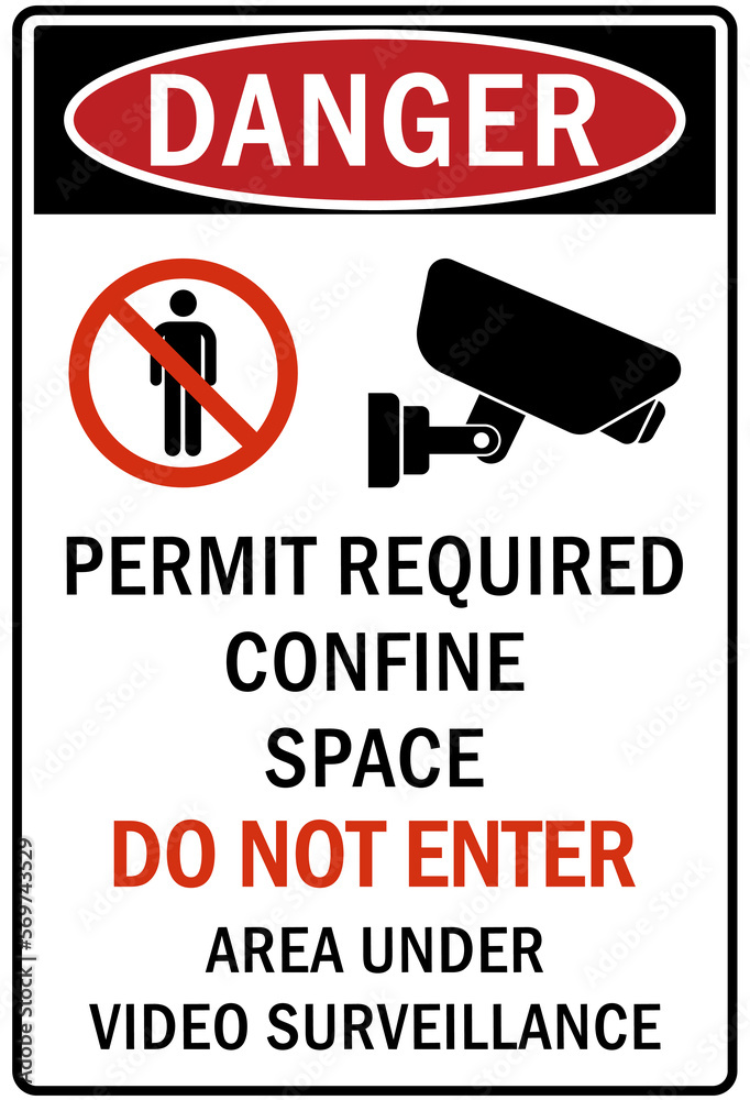 Confined space sign and labels permit required, do not enter, area ...