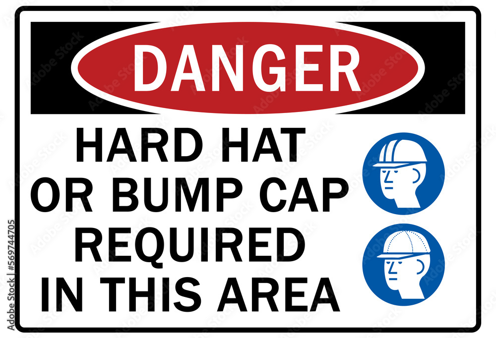 Hard hat sign and labels hard hat or bump cap required in this area ...
