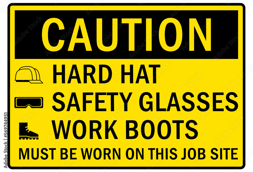 Vettoriale Stock Hard hat sign and labels hard hat, safety glasses ...