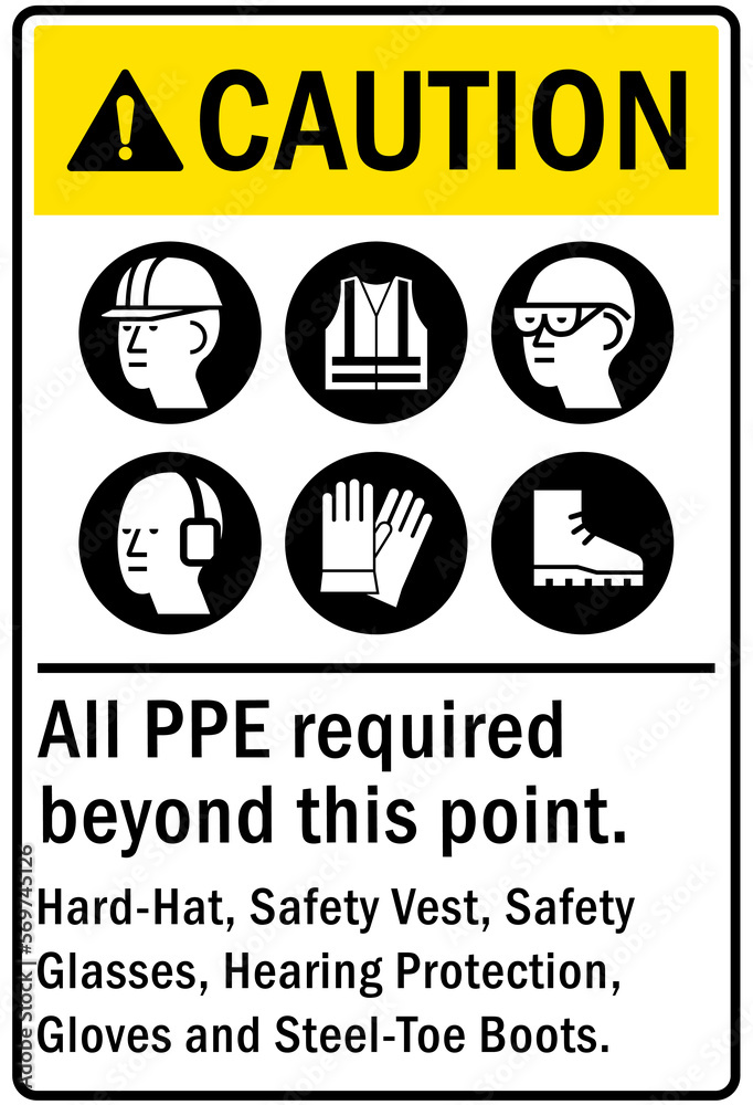 Vetor de Hard hat sign and labels all PPE required beyond this point ...
