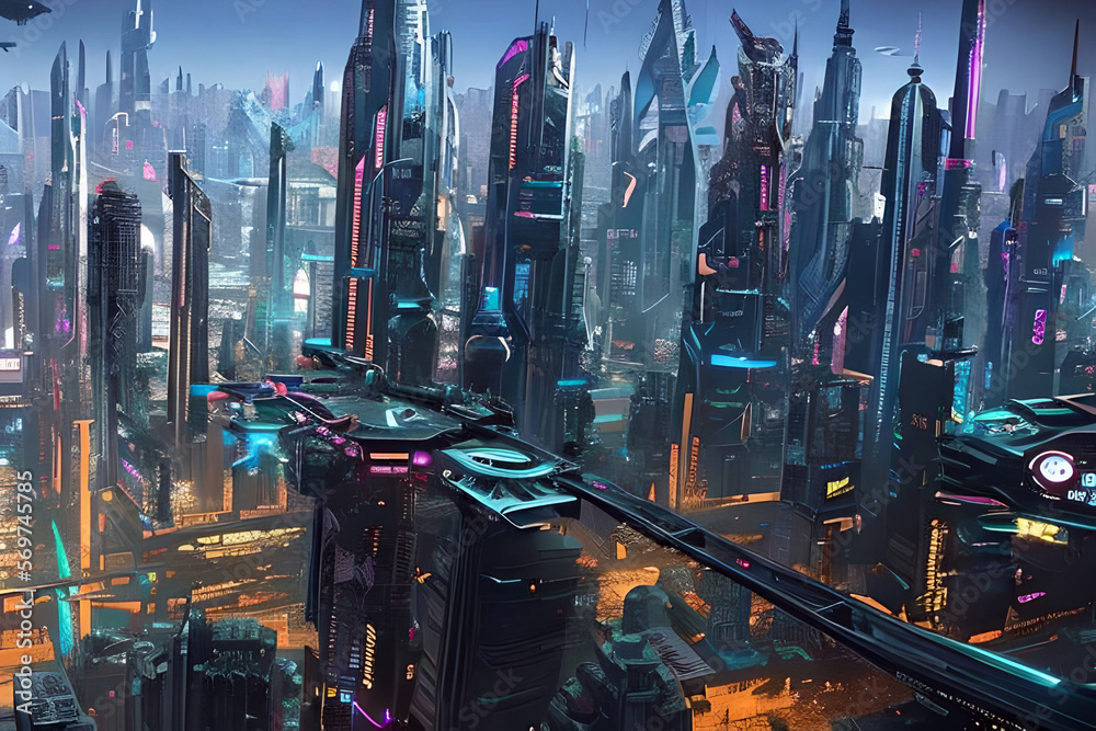 Ultramodern cyberpunk city, futuristic city with super modern ...