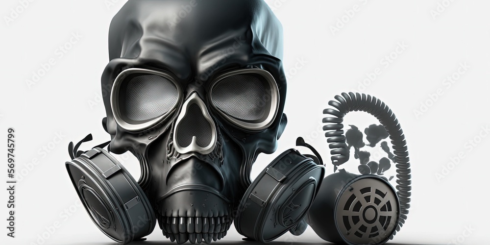 Black skull with gas mask, white background. Generative AI Stock ...