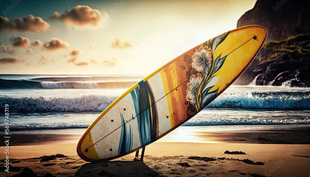 Beautiful surfboard on the beach background. Sport and nature concept ...