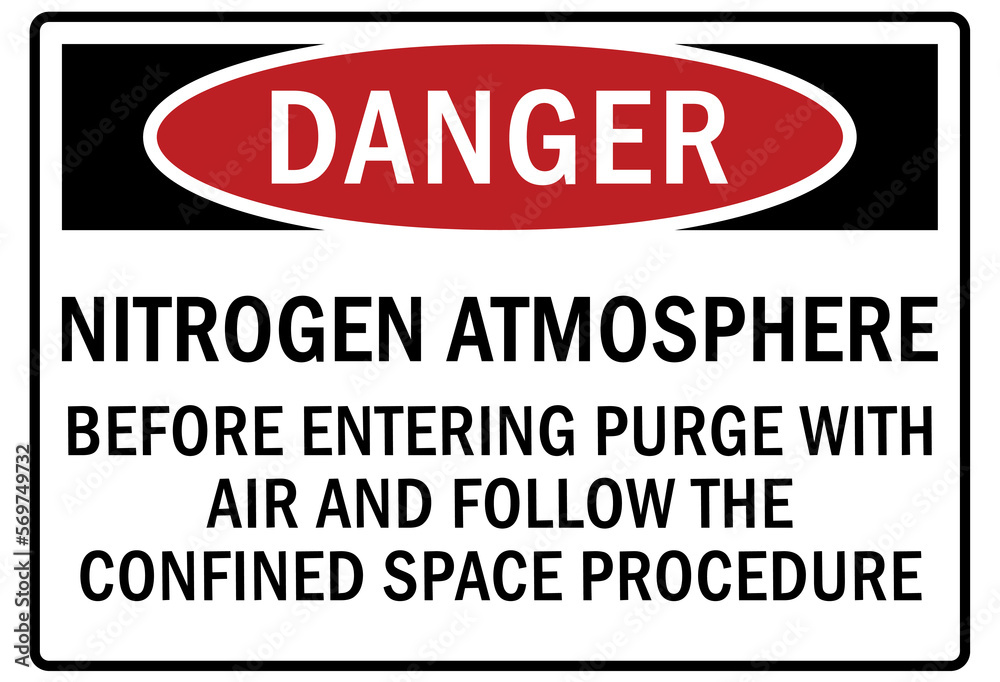 Nitrogen sign and labels nitrogen atmosphere. Before entering purge ...
