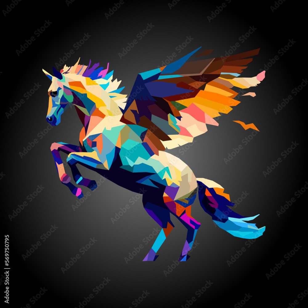 winged horse, pegasus, drawn using WPAP art style, pop art, vector illustration. Stock Vector ...