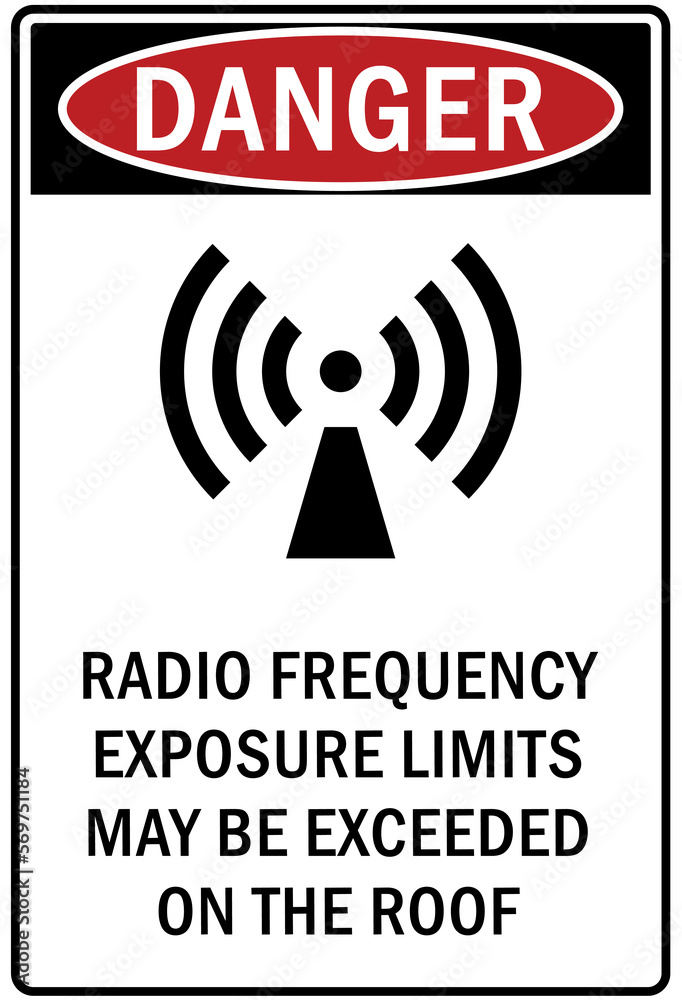 Radio frequency hazard warning sign and labels radio exposure limit may ...
