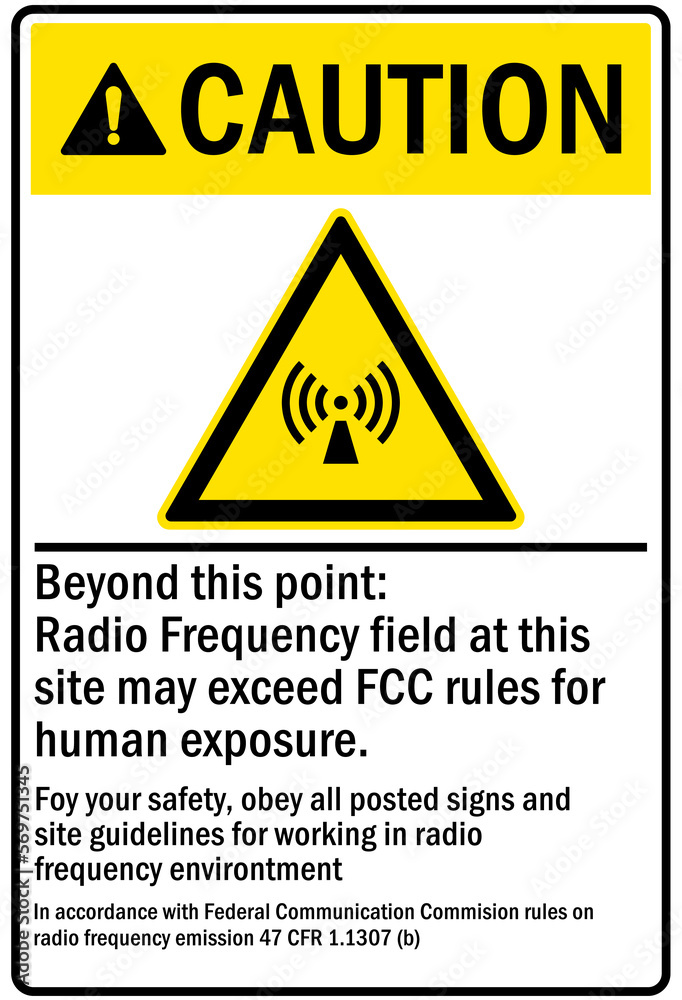 Radio frequency hazard warning sign and labels beyond this point radio ...