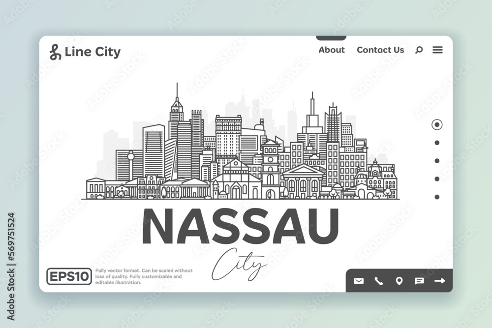 Nassau Bahamas Architecture Line Skyline Illustration Linear Vector