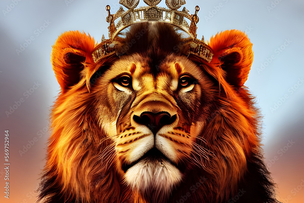 Lion king with the crown on his head portrait animal , Wildlife ...