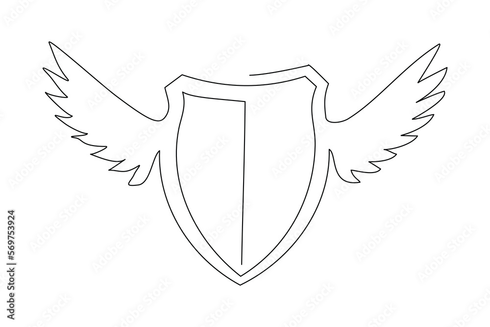 Continuous single one line drawing art of flying wings Shield ...