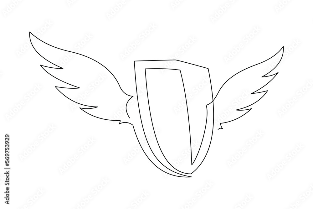 Continuous single one line drawing art of flying wings Shield ...